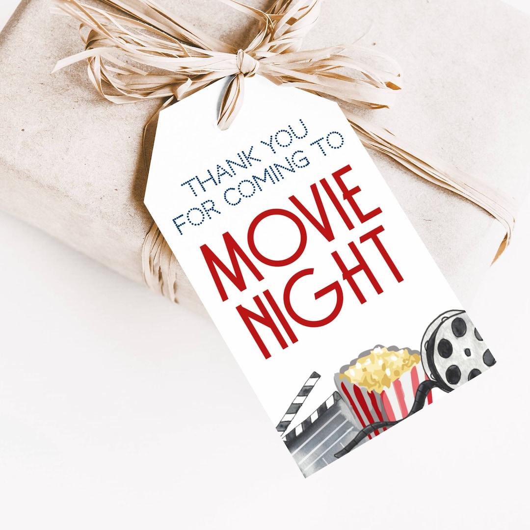 Movie Night Gift Tags Editable, Movie Party Favor Tag, Thank You Tag ...