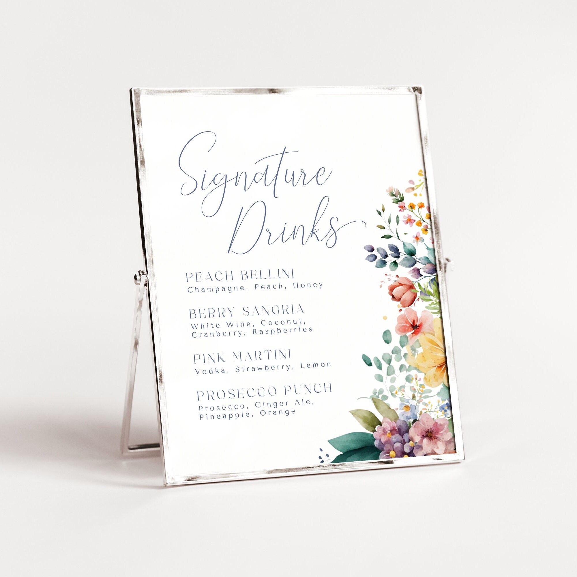 Drink Menu Sign Template, Bar Sign Wildflower, Cocktail Menu Sign ...