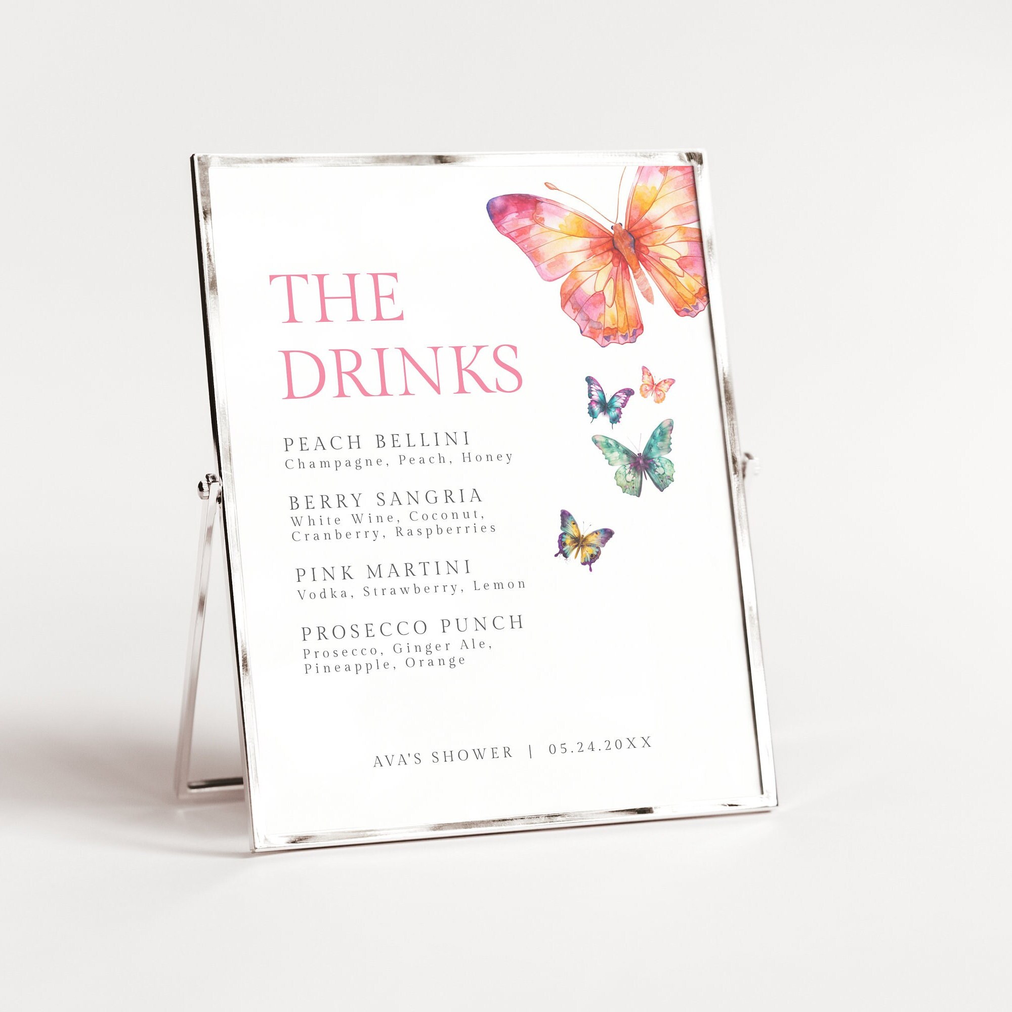 Drink Menu Sign Template, Bar Sign Printable, Cocktail Menu, Butterfly ...