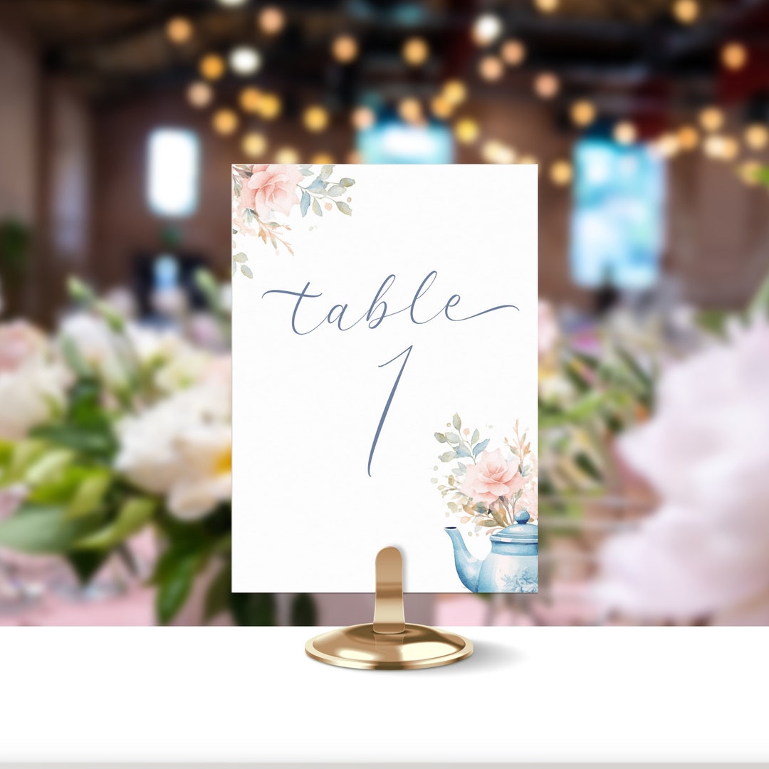 Tea Party Number Signs, Pastel Floral Bridal Shower Table Number, Tea ...