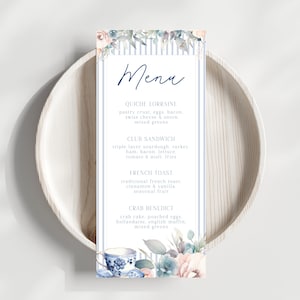 Tea Party Menu Template, Printable Menu Card, Bridal Shower Menu ...