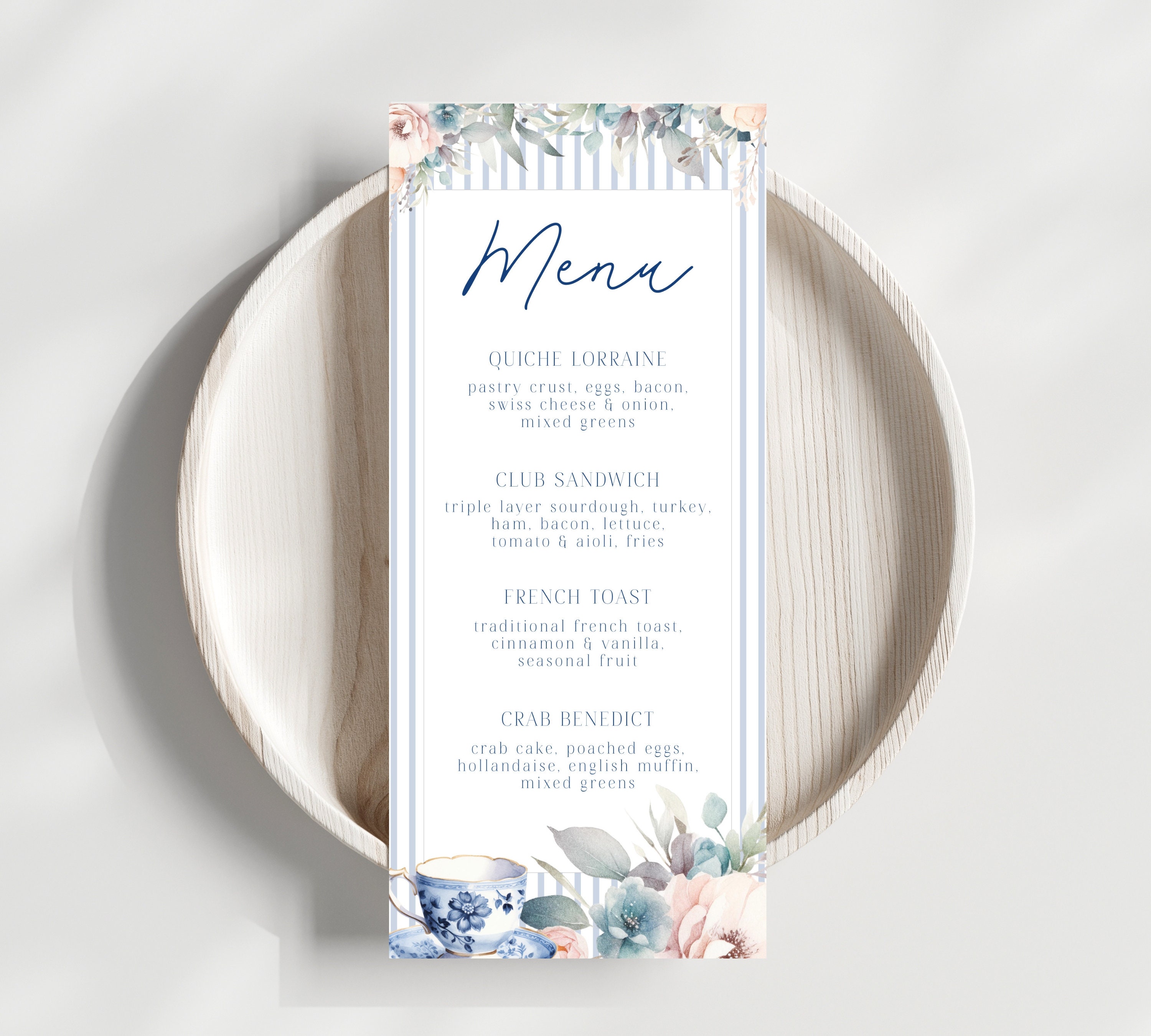 Tea Party Menu Template, Printable Menu Card, Bridal Shower Menu ...