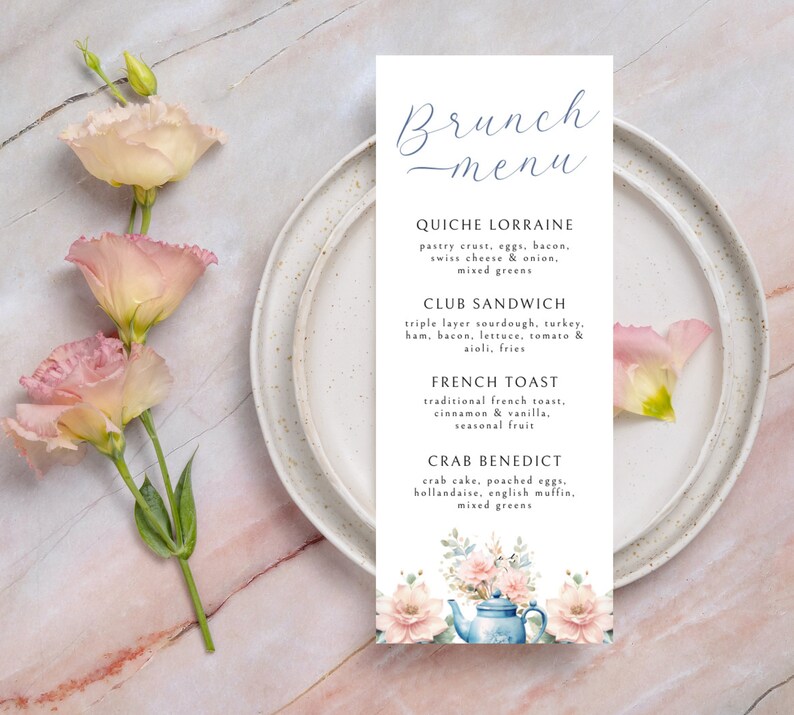 Tea Party Menu Template, Printable Bridal Shower Menu, Instant Download ...