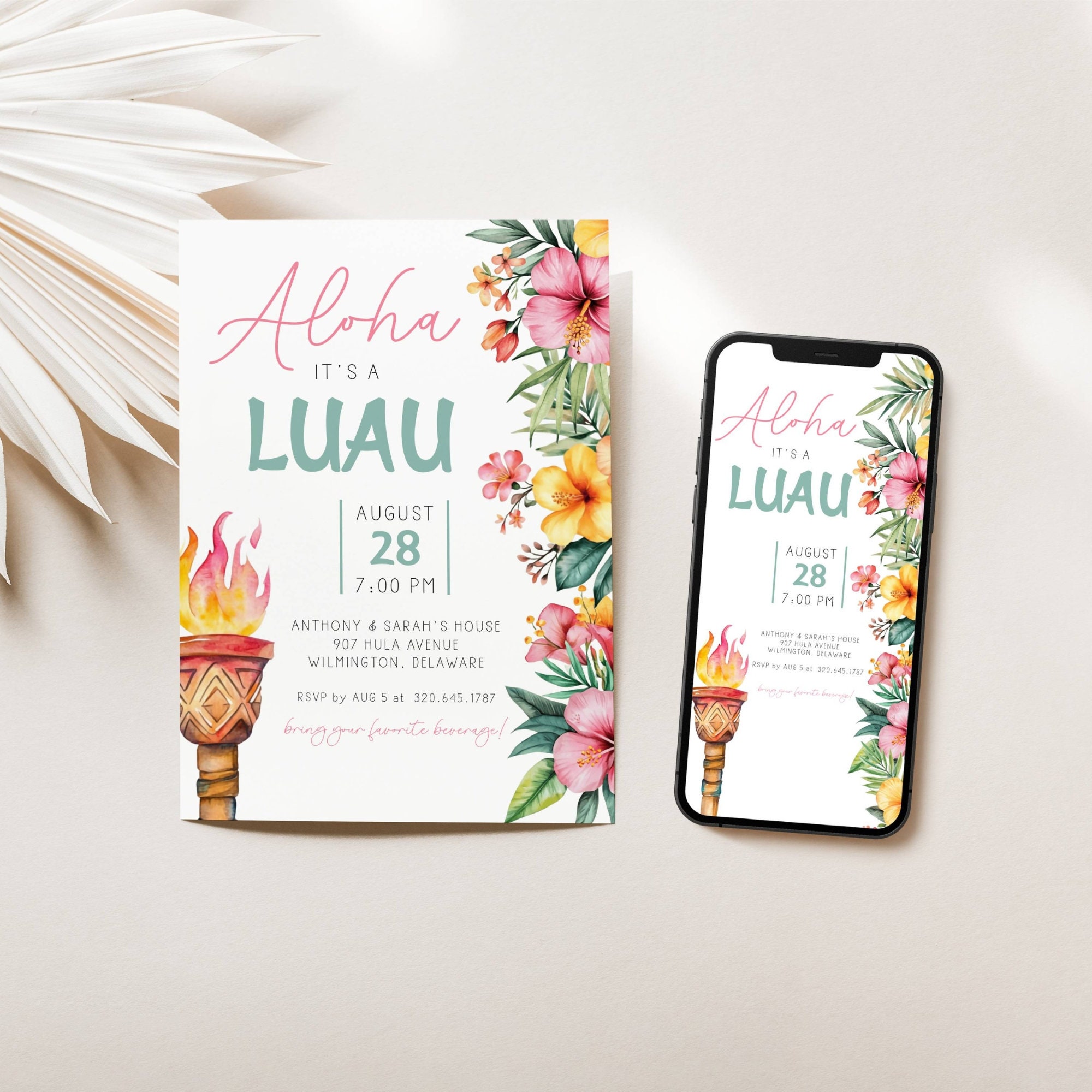 Aloha Party Invitation, Luau Invitation Hawaiian Party Template ...