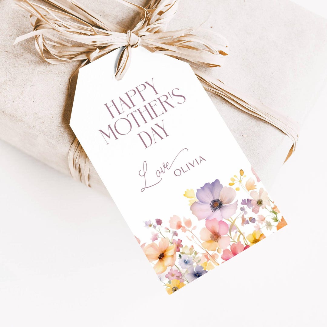 Mauve Mother's Day Gift Tag, Mom Gift Tag Wildflowers, Wildflower ...