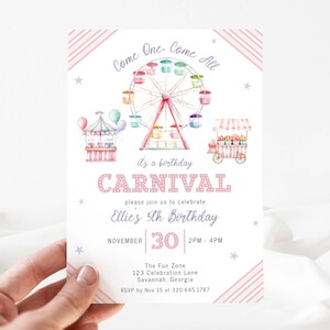 Pastel Carnival Invitation, Carnival Birthday Invite, Pink Birthday ...