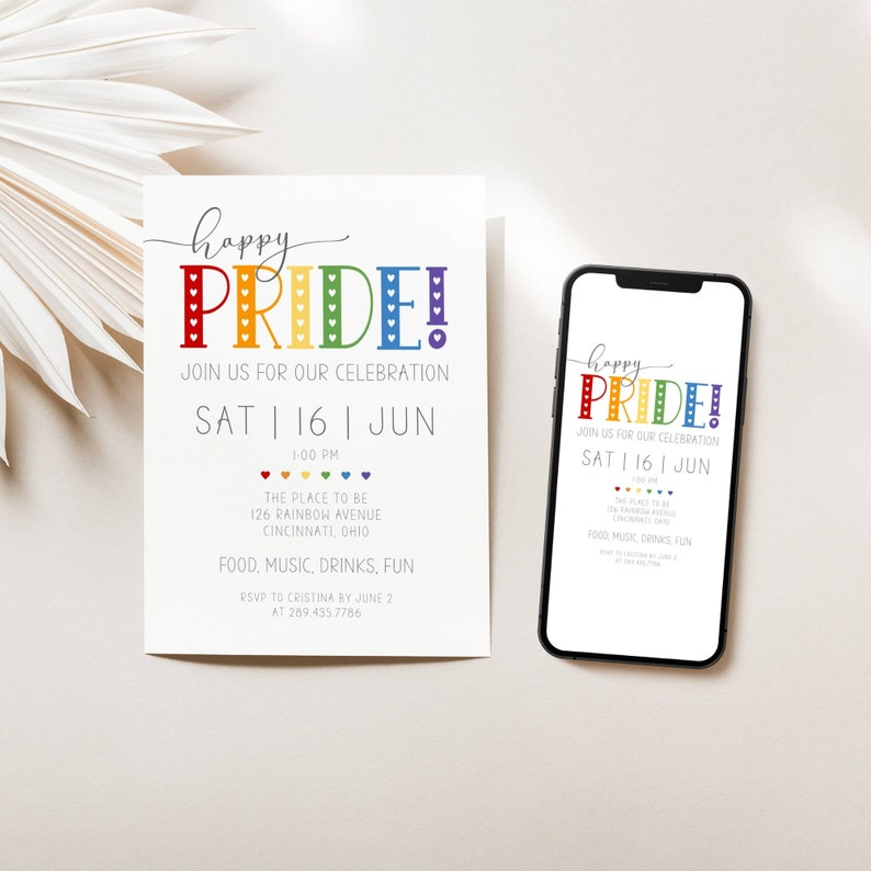 Pride Party Invitation Template, Happy Pride Rainbow Invite, LGBTQ ...