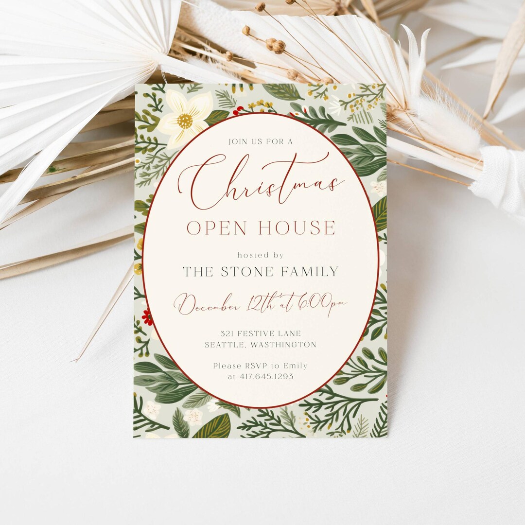Christmas Open House Party Invite Template, Vintage Christmas Open ...