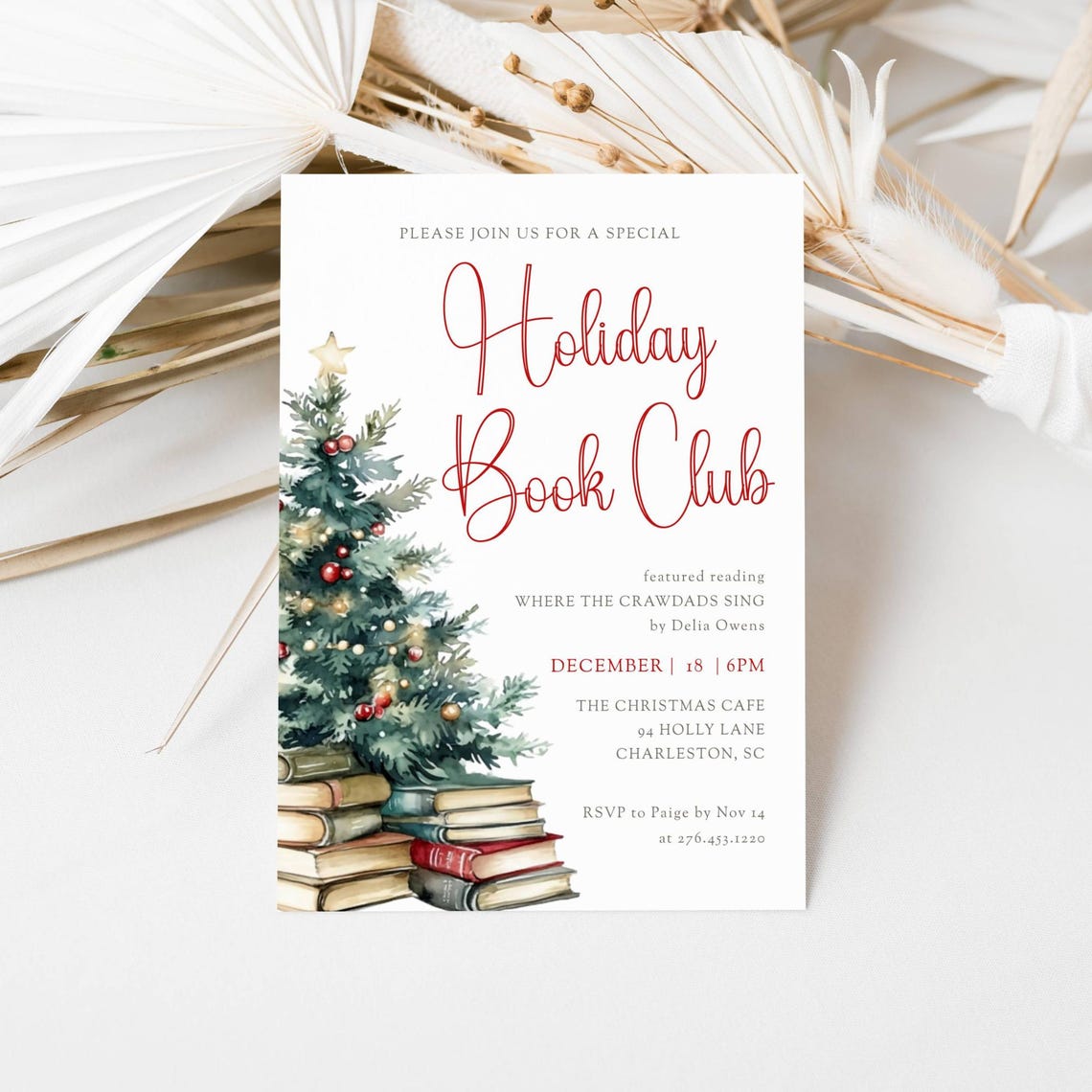 Book Club Christmas Invite Template, Holiday Book Club Digital, Womens ...