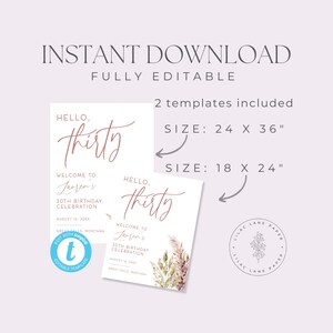 Thirty Birthday Sign Pink, Hello Thirty Birthday Sign, 30th Birthday ...