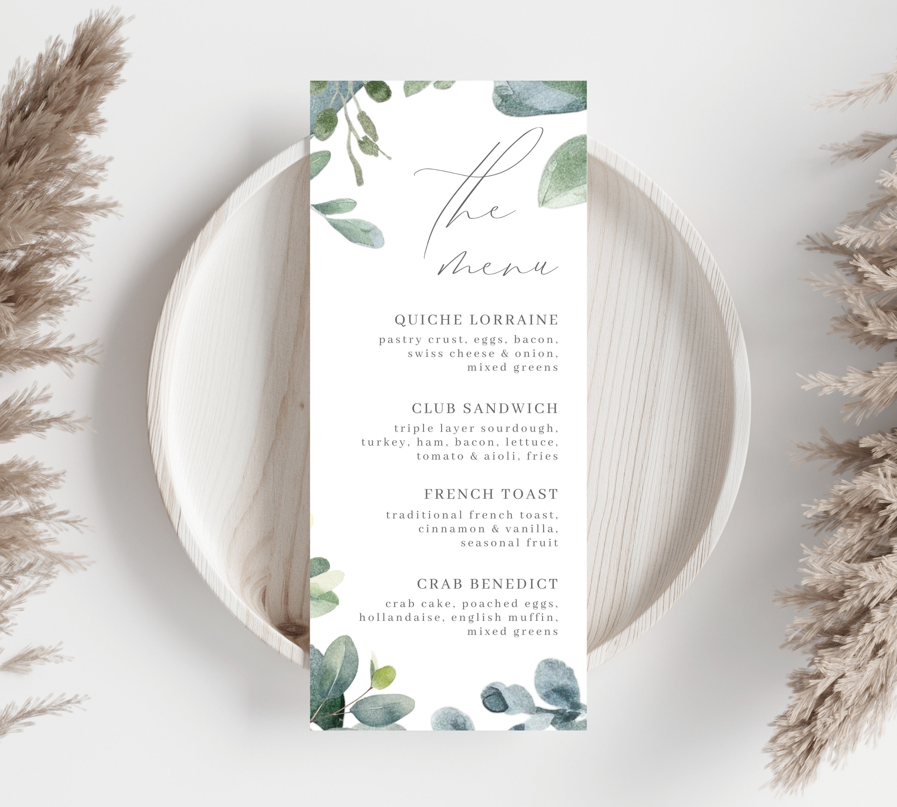 Greenery Menu Template, Eucalyptus Bridal Shower Menu, Boho Menu Cards ...