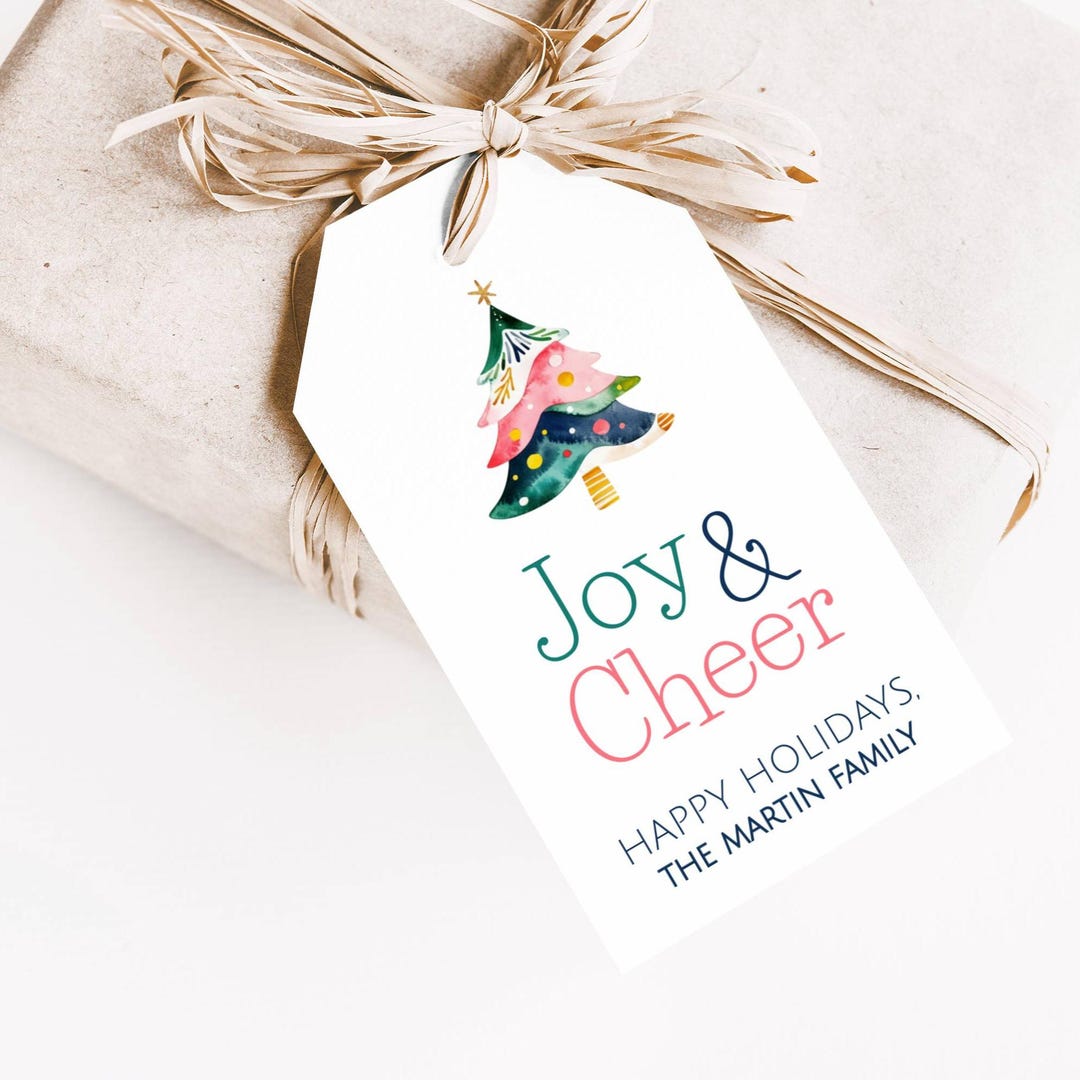 Holiday Cheer Gift Tags, Pink Christmas Gift Tag Printable, Joy & Cheer ...