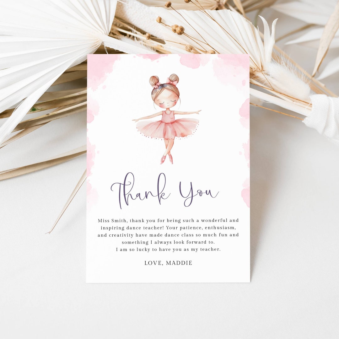 Dance Teacher Thank You Card Template, Ballet Thank You Card, Editable ...