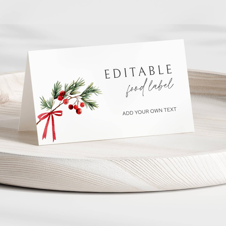 Editable Christmas Buffet Labels, Evergreen Buffet Cards, Holiday Party ...