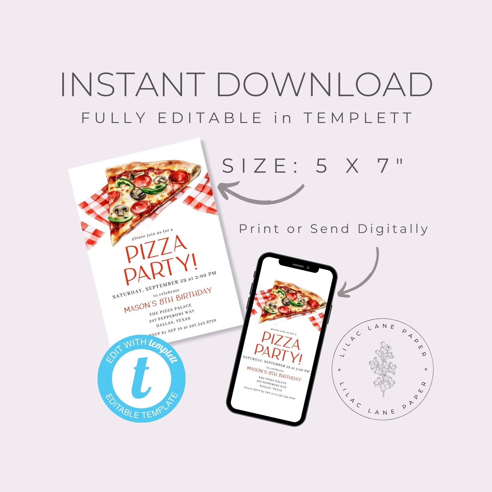 Pizza Birthday Party Invitation Template, Pizza Party Invite Kids ...