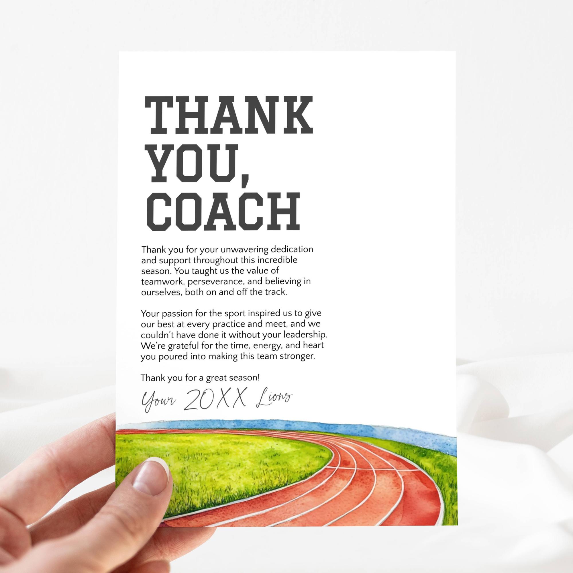 Track Coach Thank You Card, Track and Field Coach Gift, Coach ...