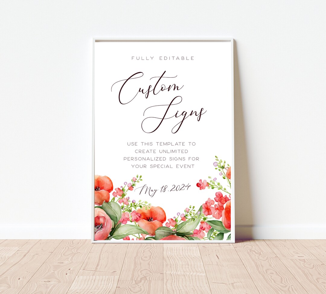 Custom Printable Sign, Editable Sign Template, Instant Download, Bridal ...