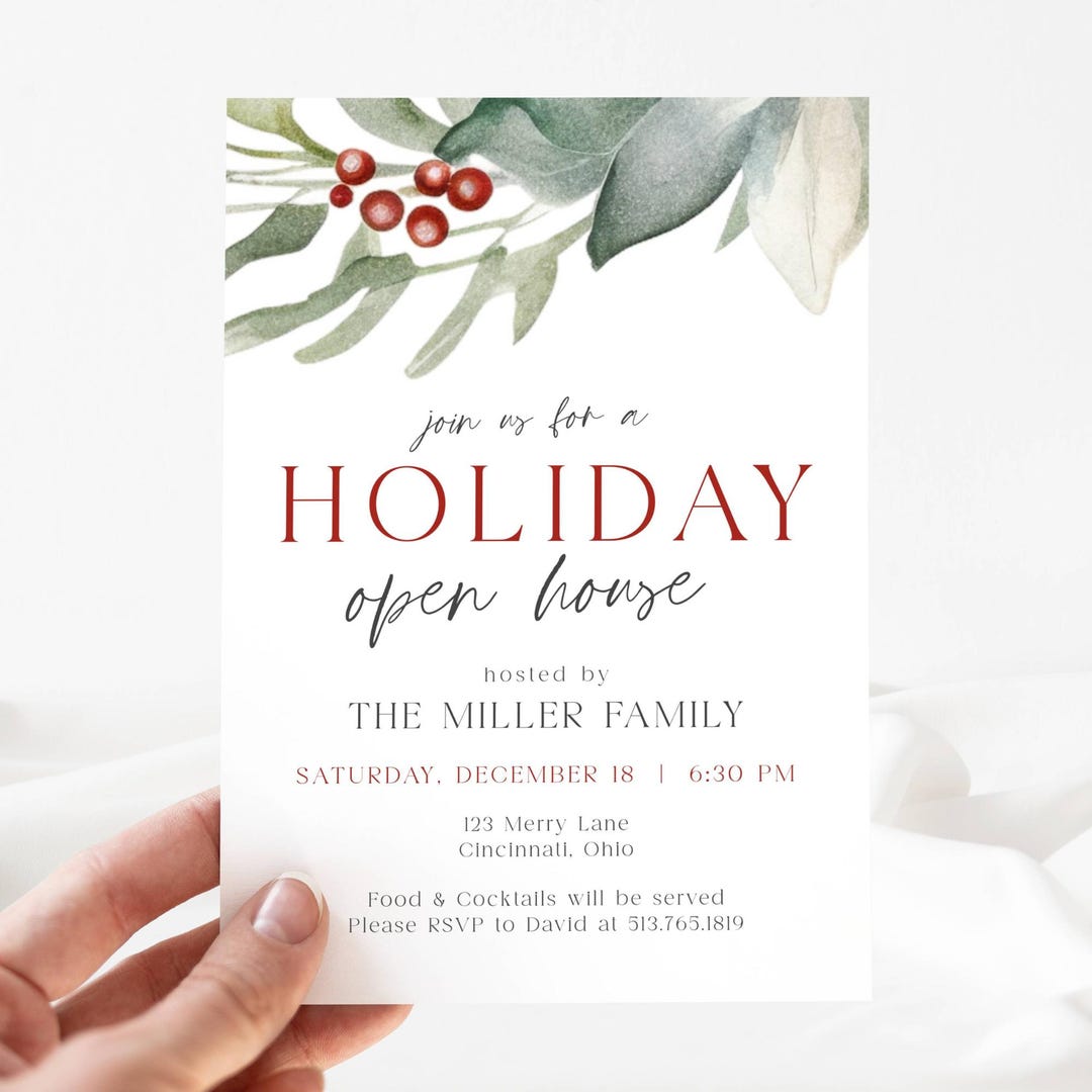 Holiday Open House Party Invite Template, Christmas Open House Invite ...