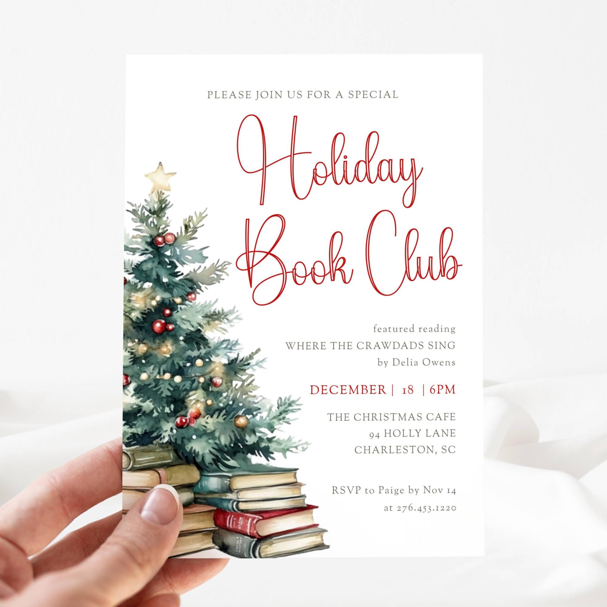 Book Club Christmas Invite Template, Holiday Book Club Digital, Womens ...