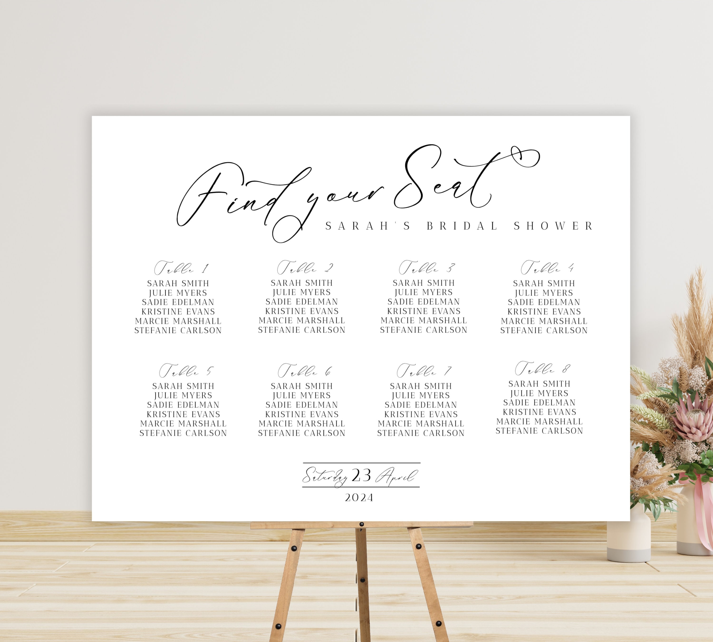 Editable Seating Chart, Bridal Shower Table Assignment Sign, Find Your ...
