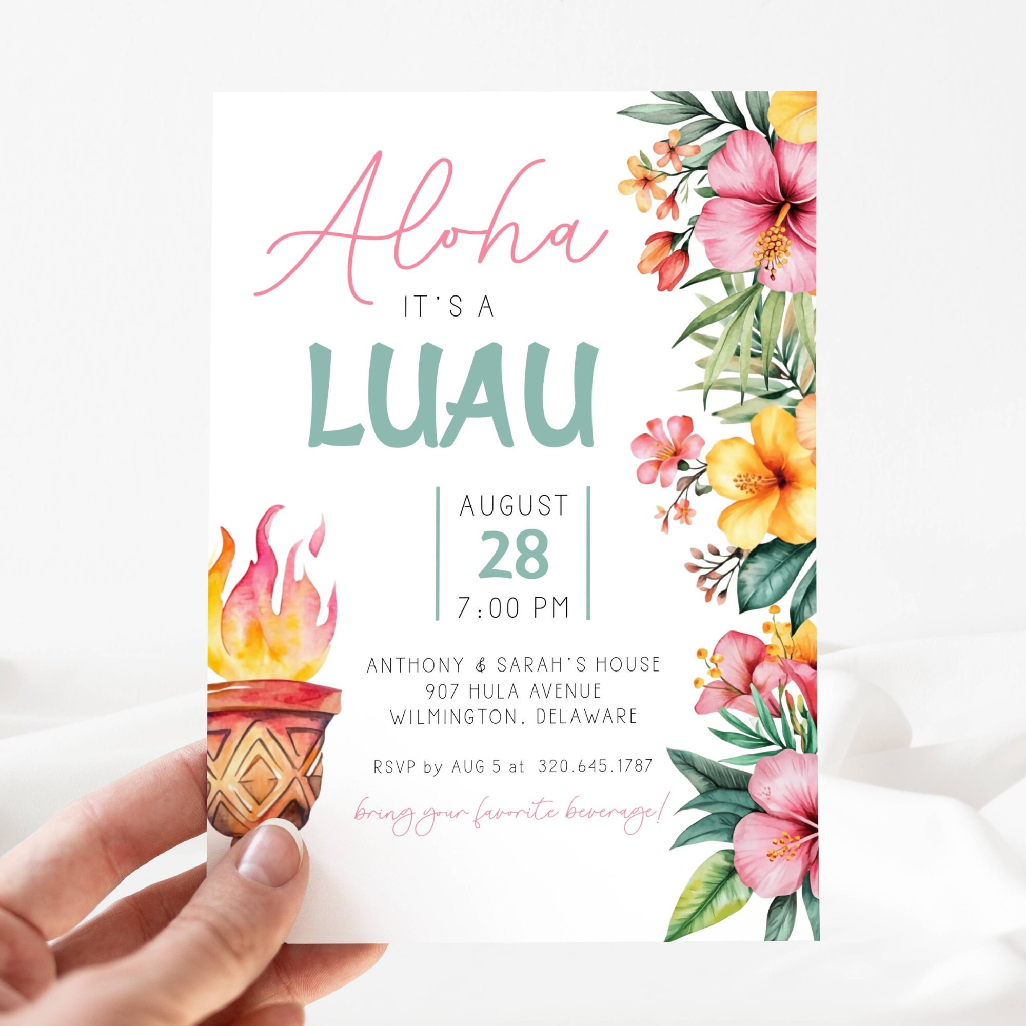 Aloha Party Invitation, Luau Invitation Hawaiian Party Template ...