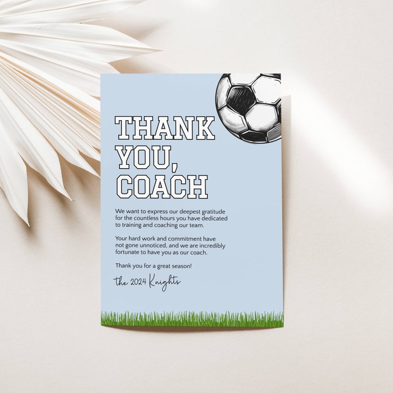 Soccer Coach Thank You Card Template, Editable Thank You Coach, Coach ...
