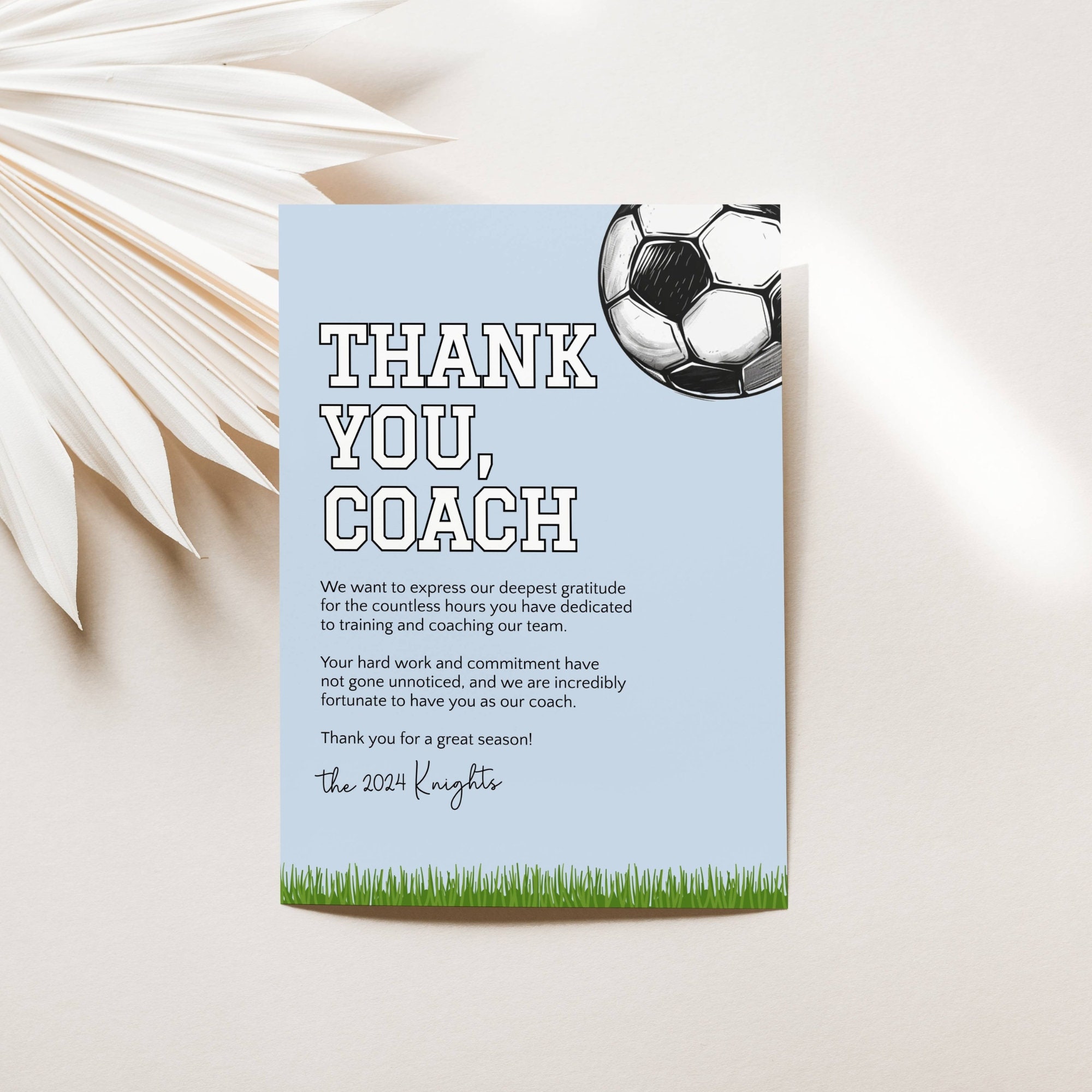 Soccer Coach Thank You Card Template, Editable Thank You Coach, Coach ...
