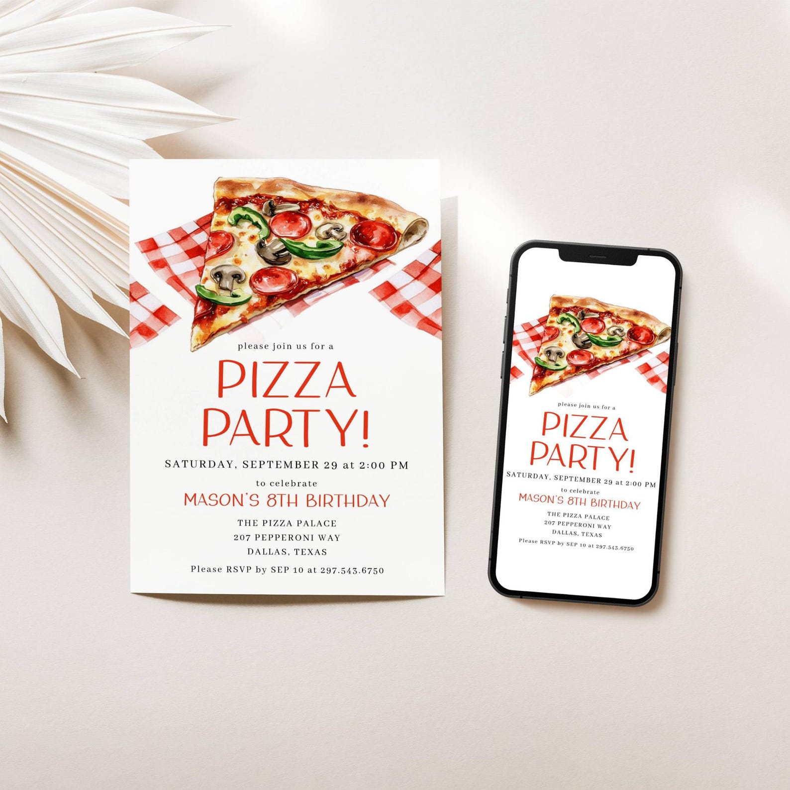 Pizza Birthday Party Invitation Template, Pizza Party Invite Kids ...