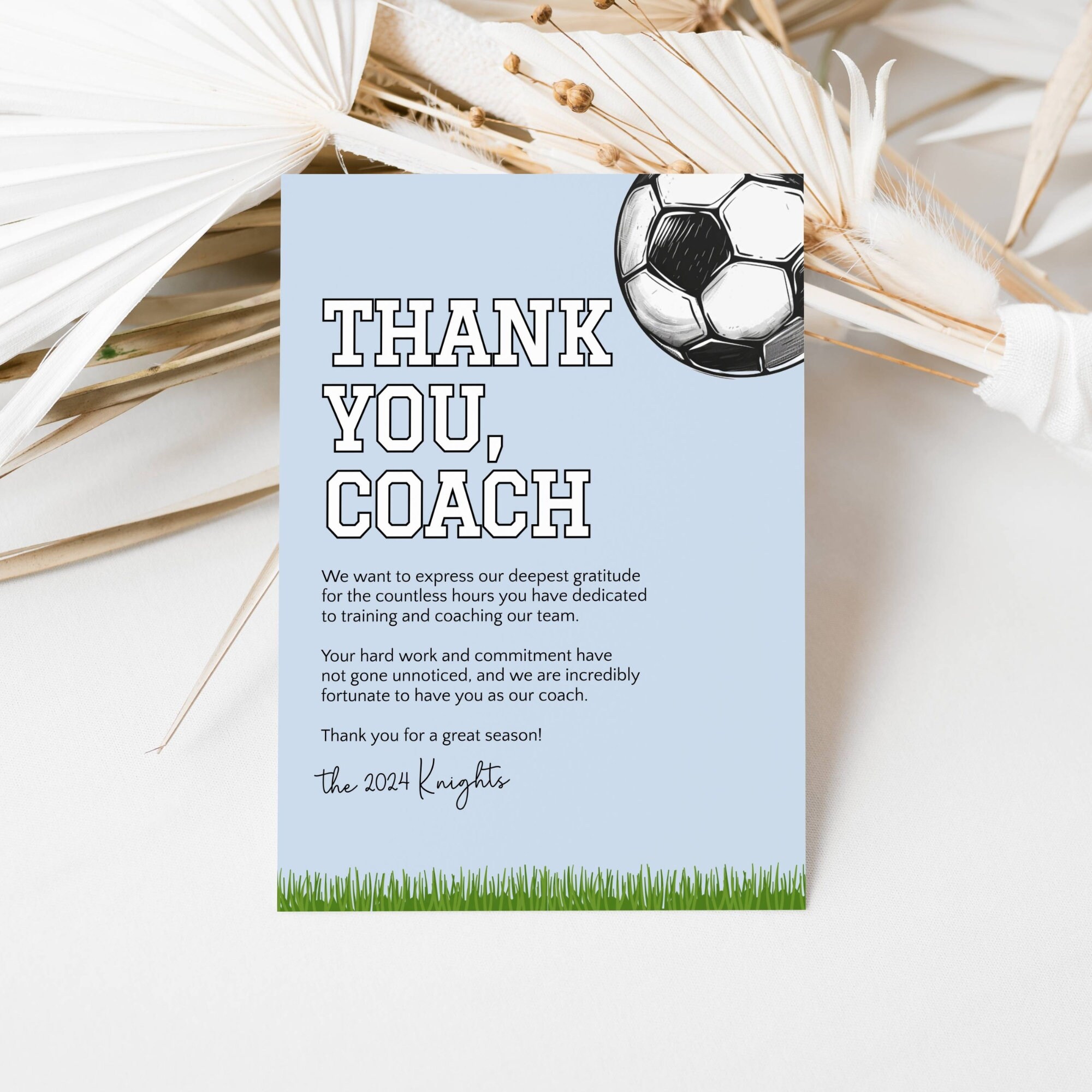 Soccer Coach Thank You Card Template, Editable Thank You Coach, Coach ...