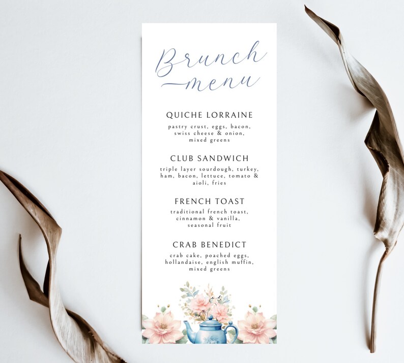 Tea Party Menu Template, Printable Bridal Shower Menu, Instant Download ...