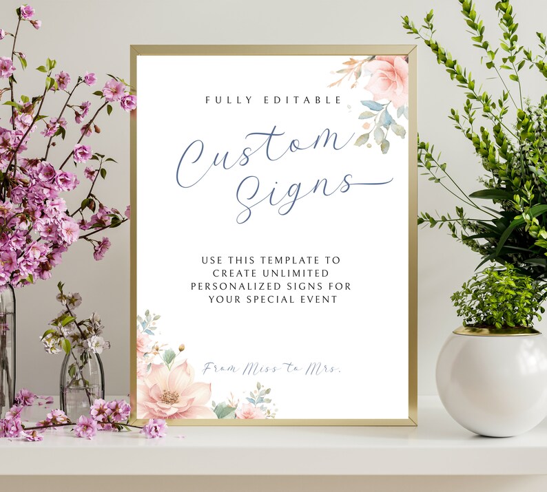 Custom Sign Template, Bridal Shower Sign, Instant Download, Shower ...