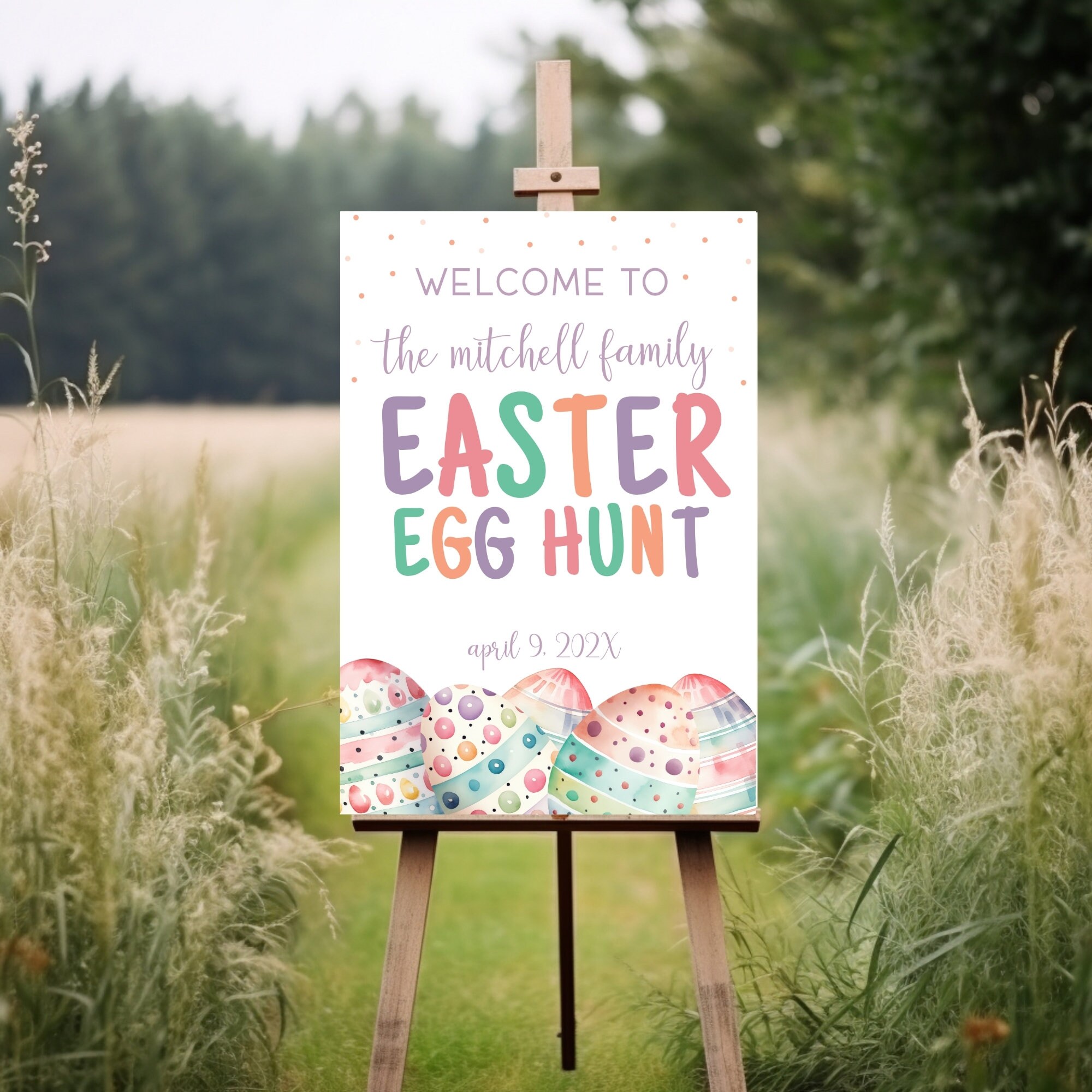 Easter Egg Hunt Welcome Sign, Easter Party Welcome Sign Template, Egg ...