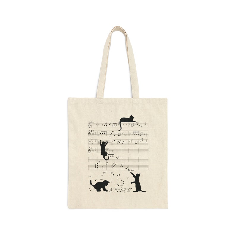 Black Cats Music Notes Canvas Tote Bag, Gift for Music Lover, Funny Cat ...