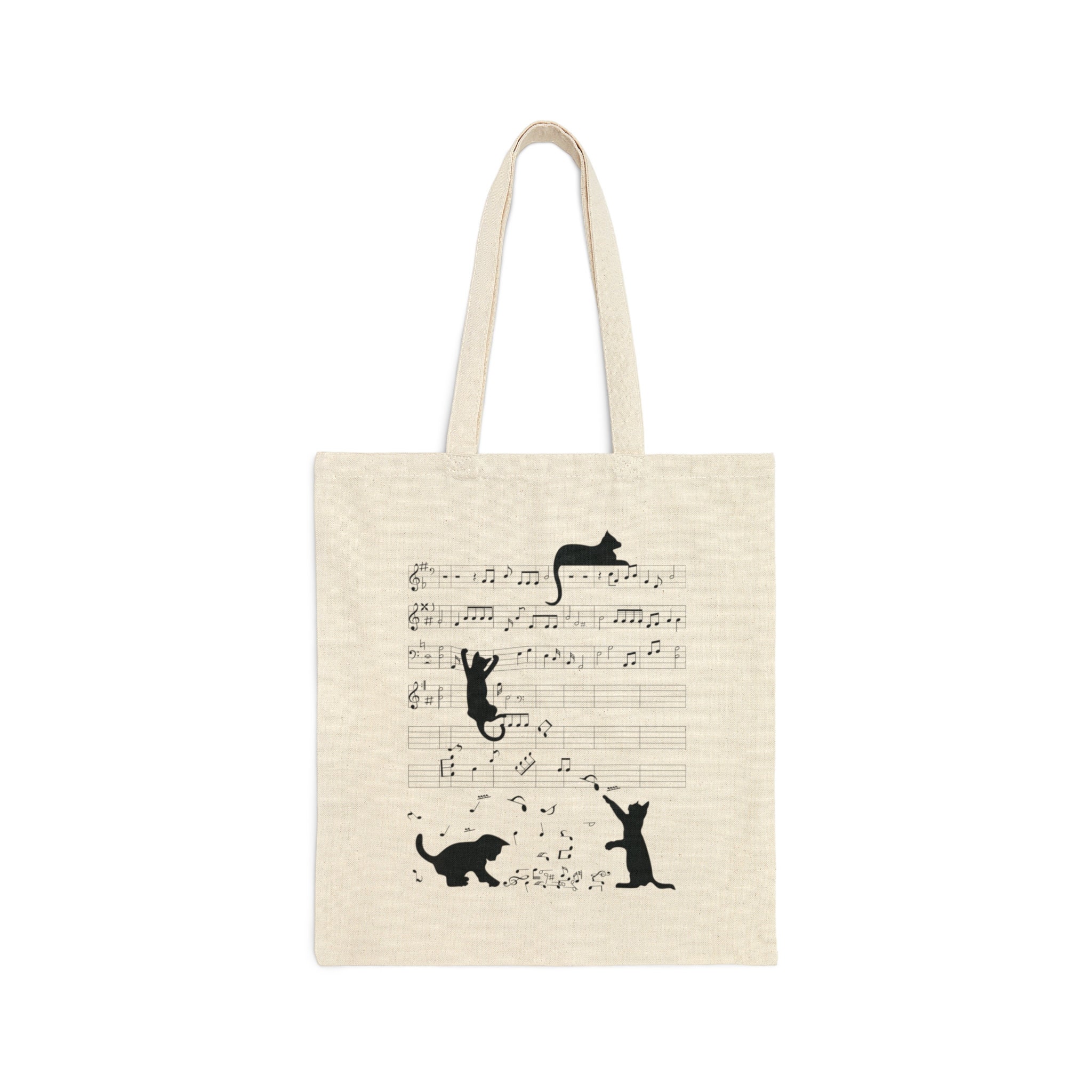 Funny Black Cats Music Notes Canvas Tote Bag, Gift for Music Lover, Cat ...