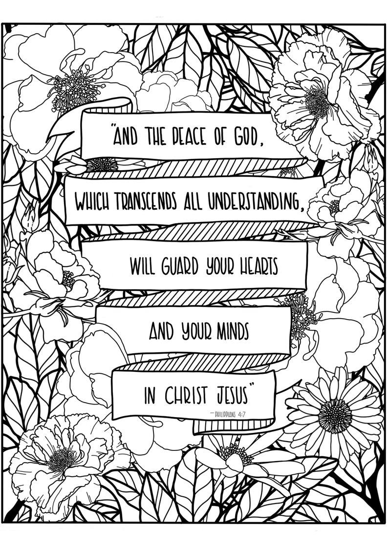 Bible Verse Art Scripture Coloring Page Philippians 4:7 - Etsy