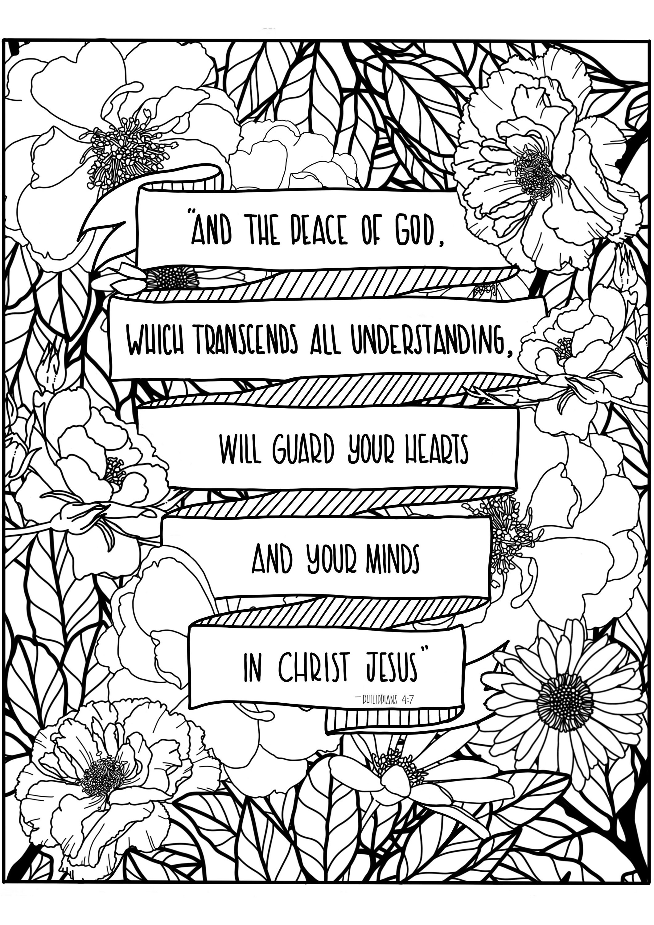 Bible Verse Art Scripture Coloring Page Philippians 4:7 - Etsy