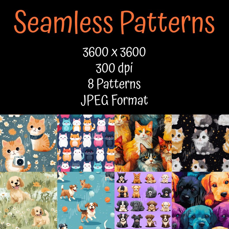 Digital Seamless Pattern Animal Seamless Pattern Cute Cats and Dogs ...