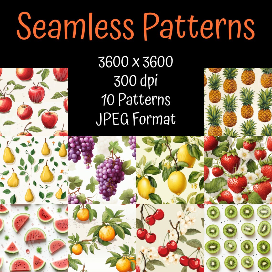 Digital Seamless Pattern Fruit Seamless Pattern Various Fruit Digital ...