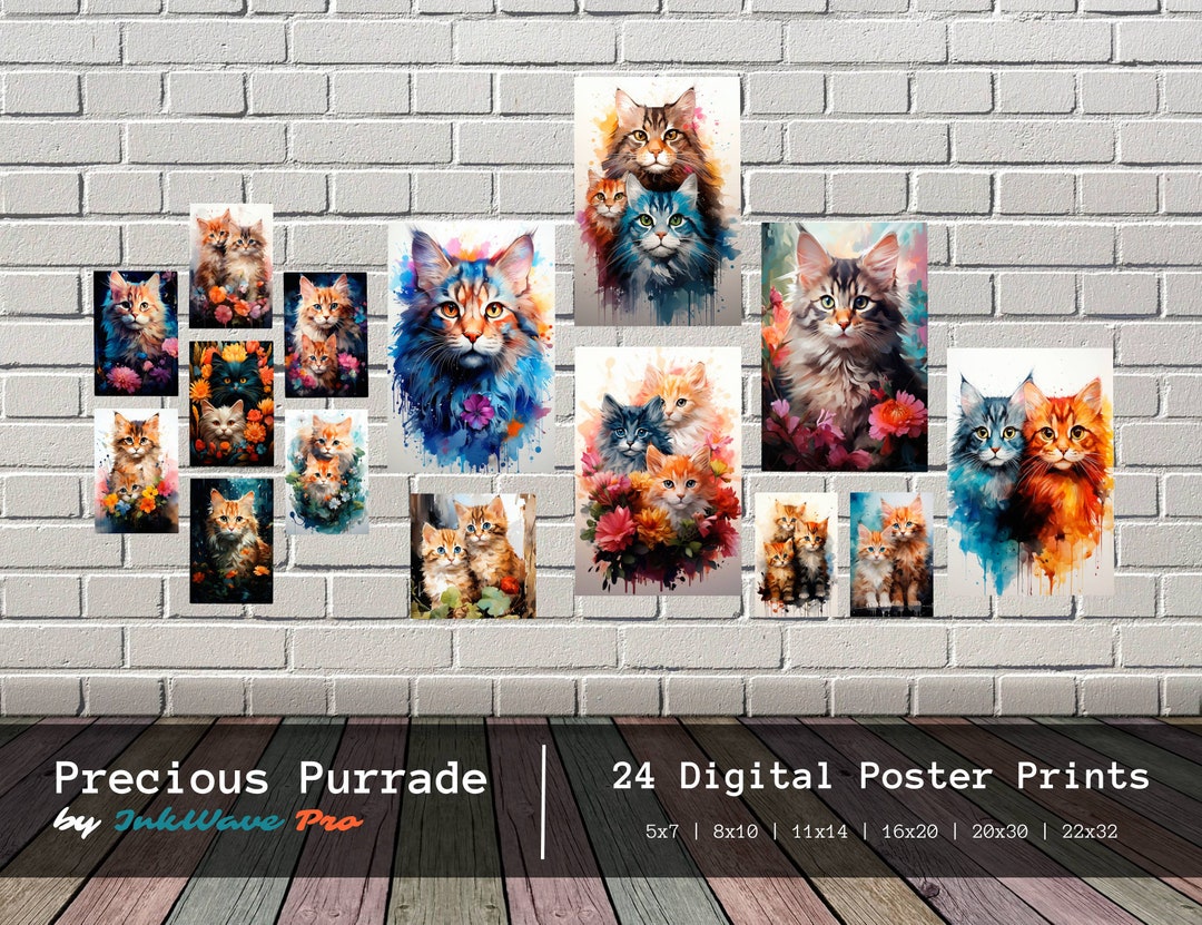 24 Set BUNDLE Digital Prints Cats PRINTABLE Wall Art Realistic Cats ...