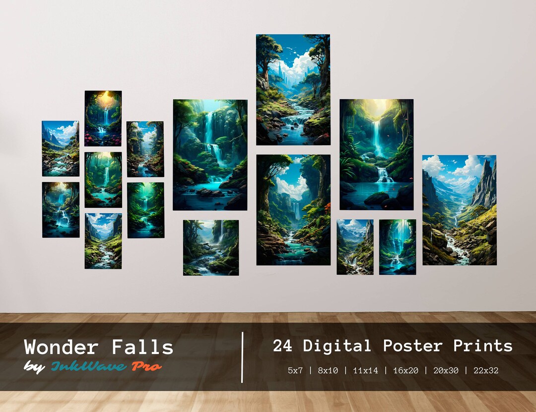 24 Set BUNDLE Digital Prints Waterfalls PRINTABLE Wall Art Waterfall ...