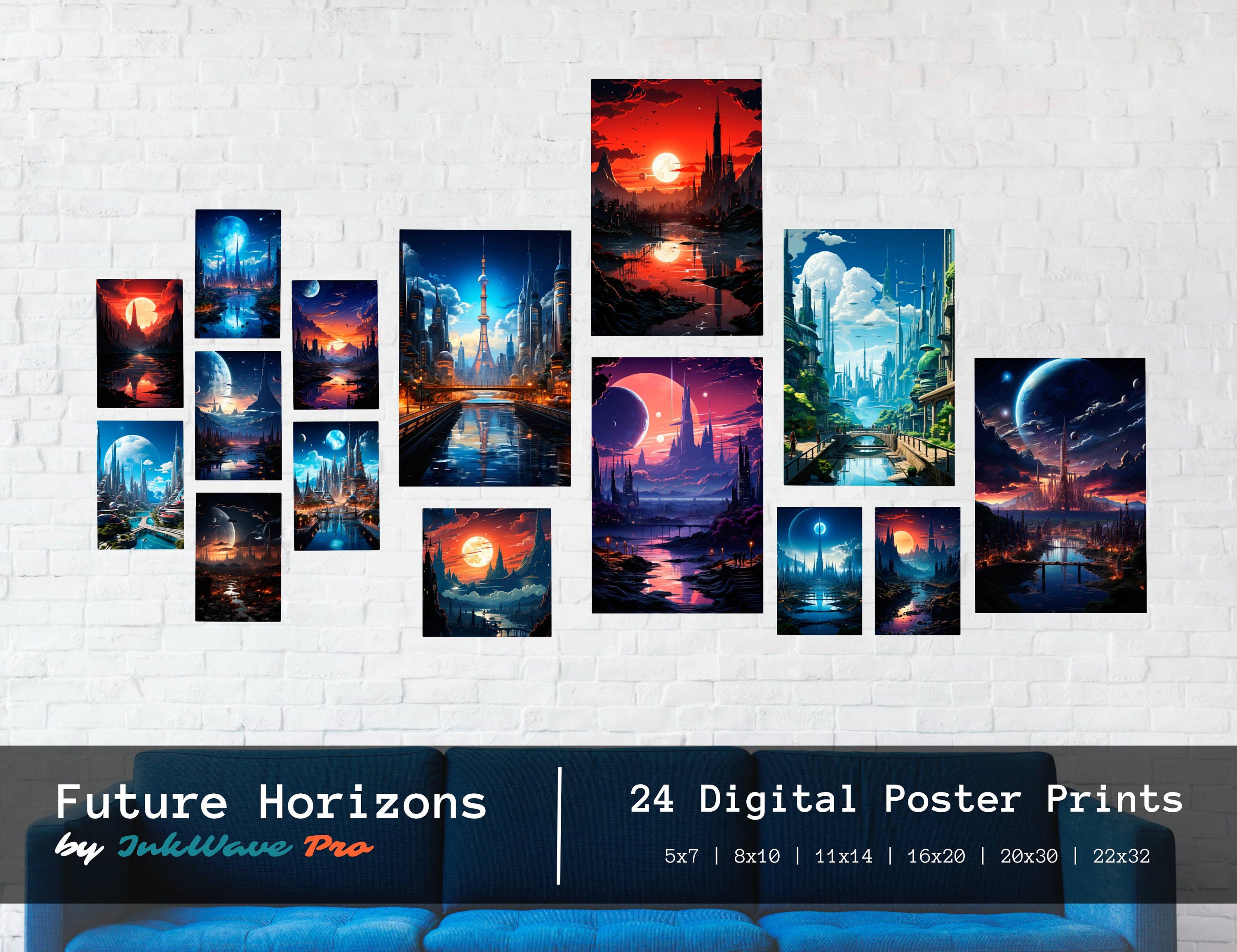 24 Set BUNDLE Digital Prints Futuristic Cities PRINTABLE Wall Art ...