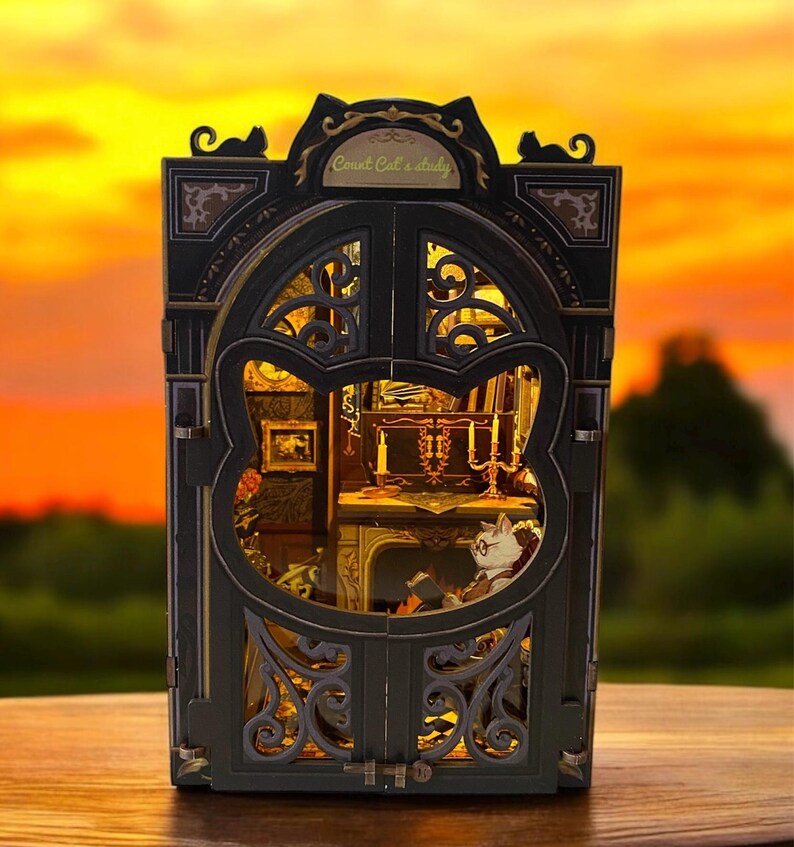 Fully Assembled Book Nook: Count Cat's Study - Etsy