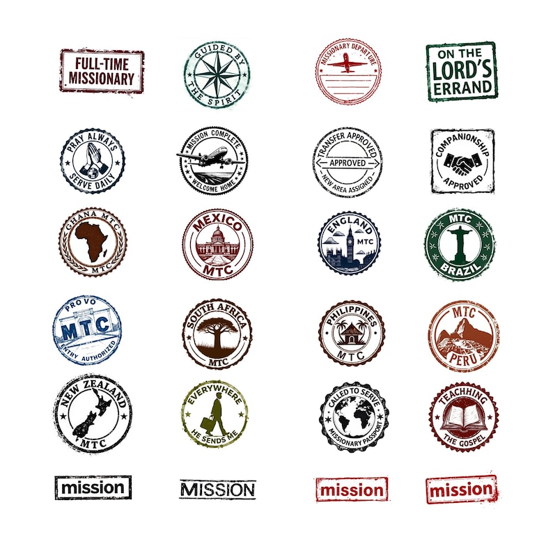 Missionary Stamp Clipart Bundle | 24 PNG Travel Stamps | LDS Mission ...
