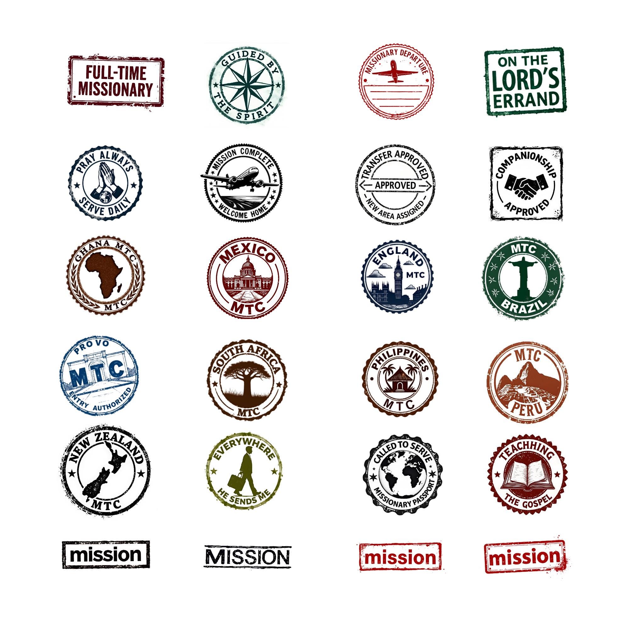 Missionary Stamp Clipart Bundle | 24 PNG Travel Stamps | LDS Mission ...