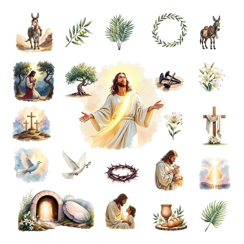 Easter Story Clip Art, Christian Easter Watercolor Pngs, LDS Easter, He ...