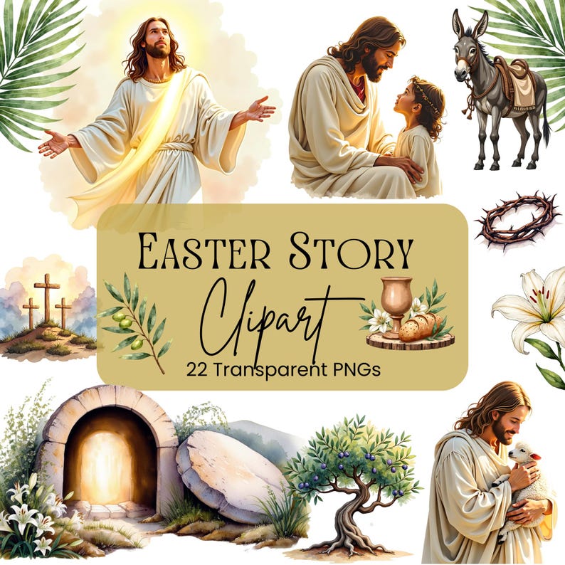 Easter Story Clip Art, Christian Easter Watercolor Pngs, LDS Easter, He ...