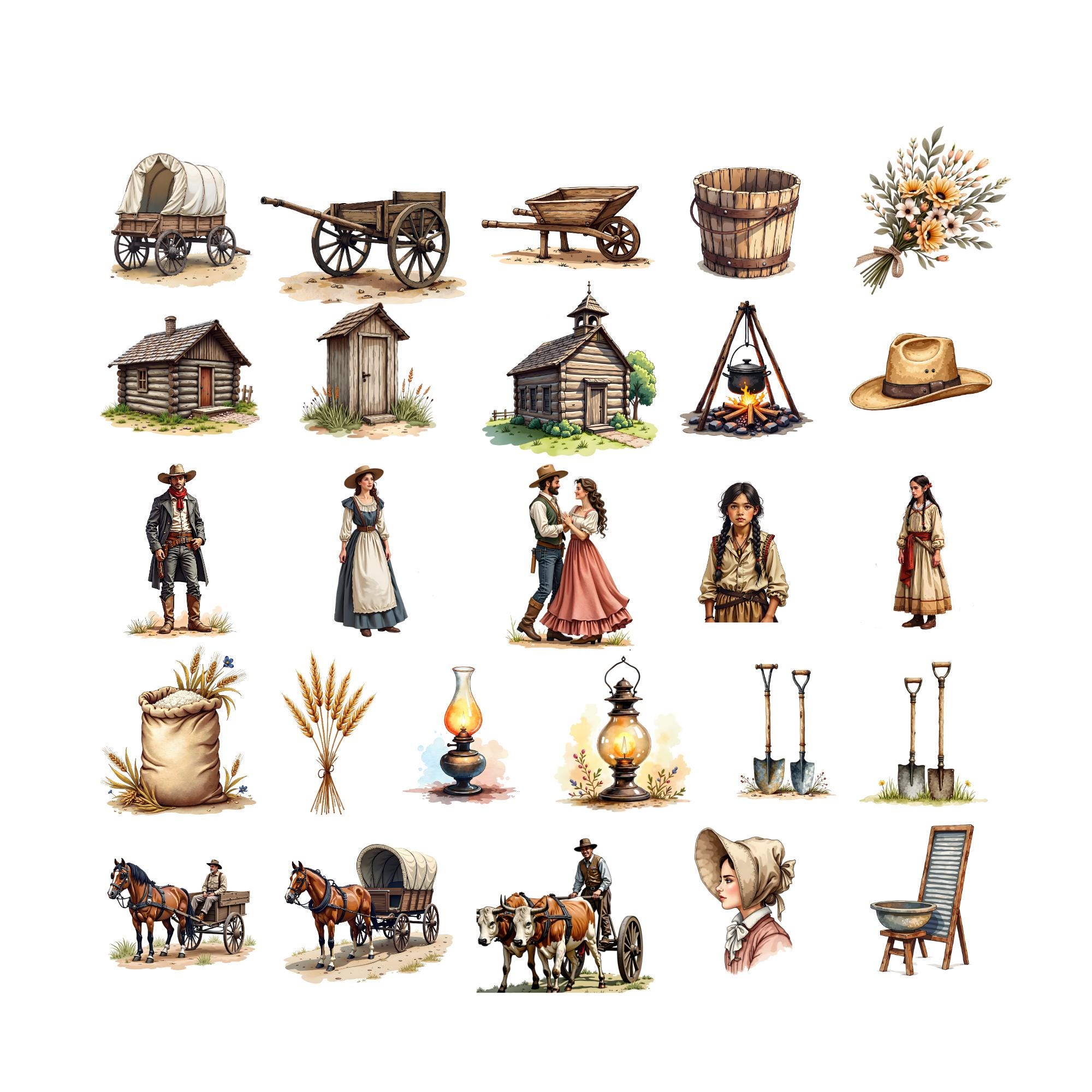 Pioneer Clipart Bundle| 26+ Transparent Pngs | 300 DPI |for ...