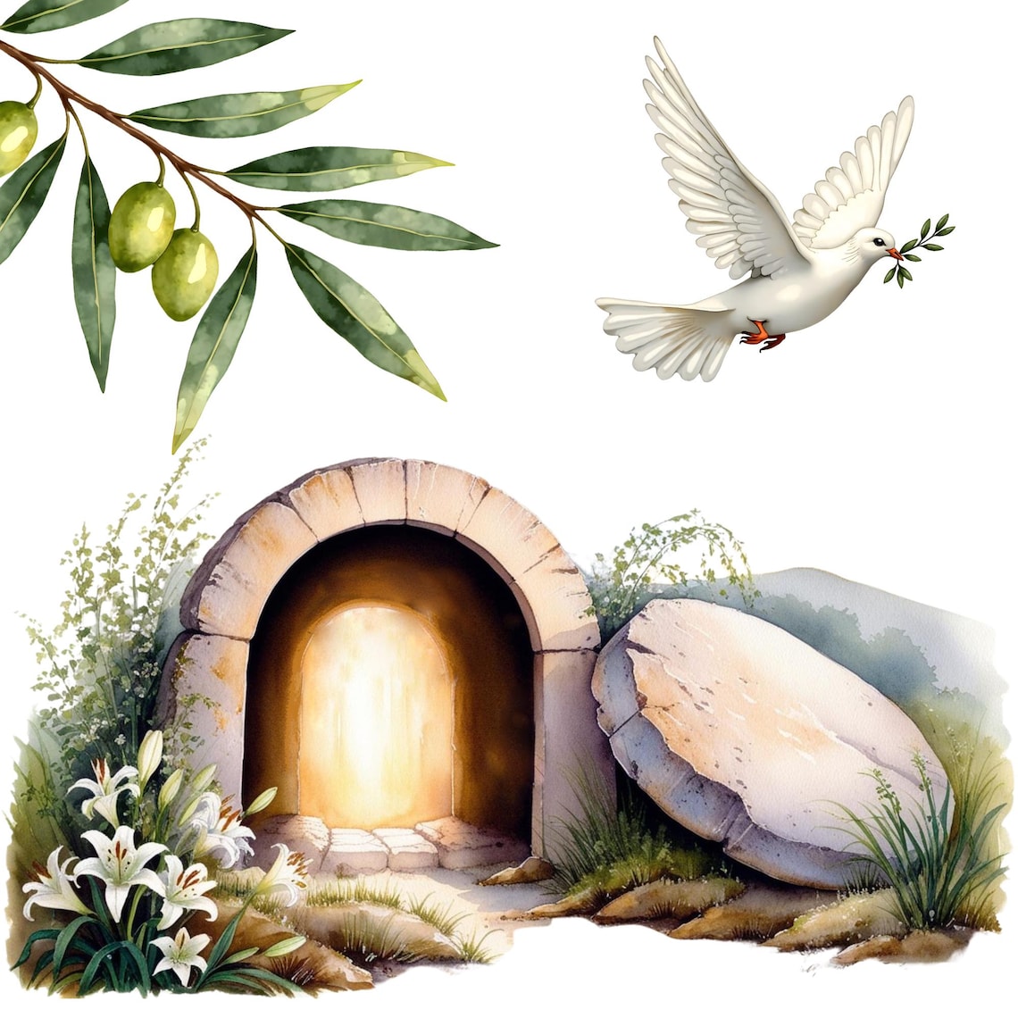 Easter Story Clip Art, Christian Easter Watercolor Pngs, LDS Easter, He ...