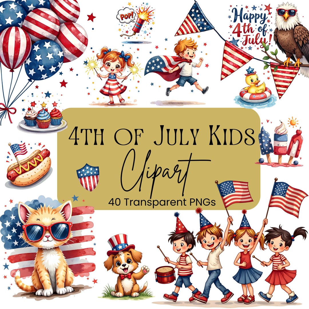 4th of July Kids Clipart 40 Patriotic PNG Images | Cute Independence ...