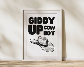 Retro Giddy up Cowboy Poster Vintage Western Wall Art Cowboy Hat Print ...